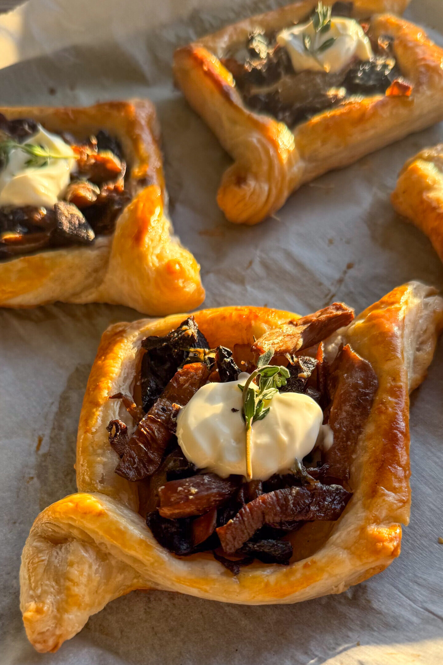 Mushroom Puff Pastry Tarts with Creme Fraiche, Gruyère, and Thyme ...